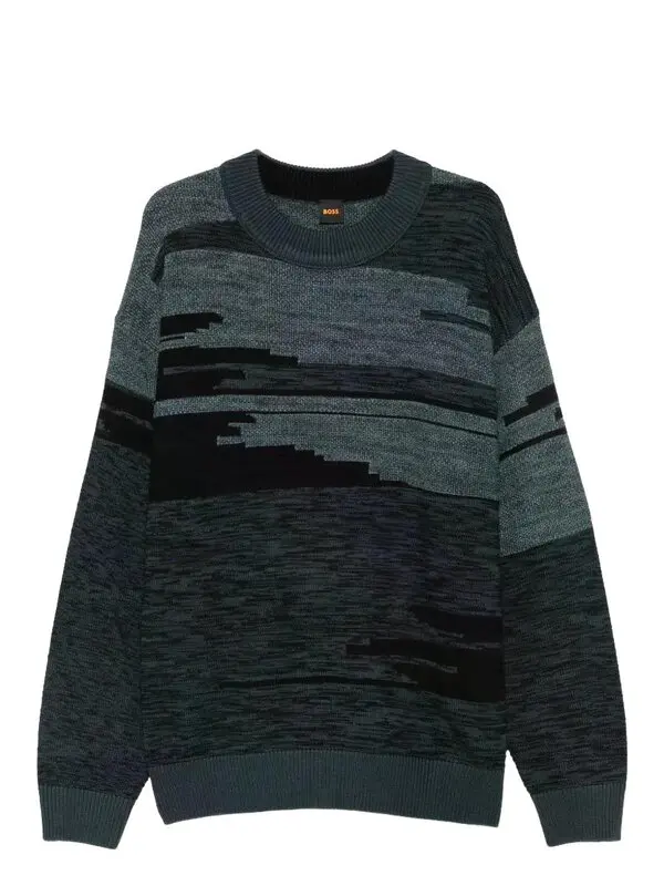 BOSS Intarsia-knit Crew-neck Sweater - Blue