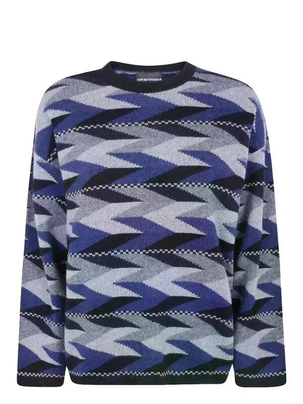 Emporio Armani Geometric-pattern Wool Sweater - Blue