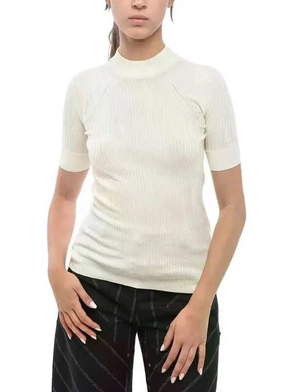 Stella McCartney Ribbed-knit Short-sleeve Sweater - Neutrals