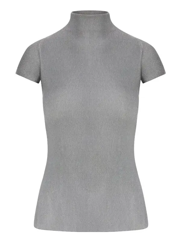 Giorgio Armani Ribbed-knit High-neck T-shirt - Grey
