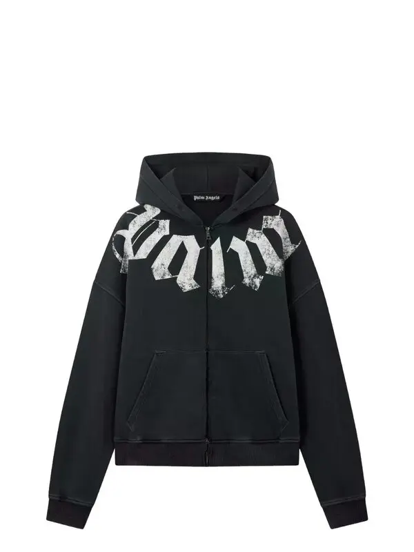 Palm Angels Logo-print Zip-up Hoodie - Black