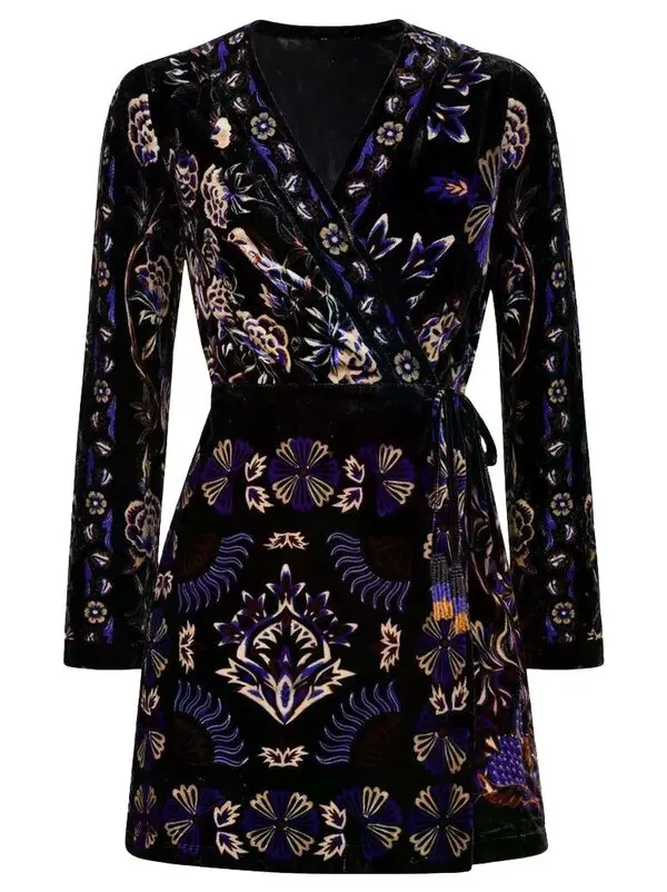 Farm Rio Floral Print Mini Dress - Black