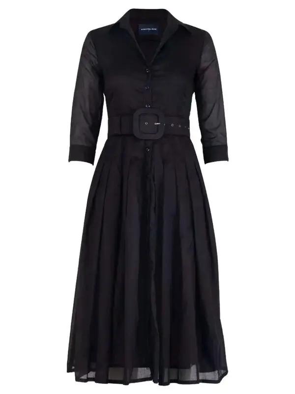 Samantha Sung Audrey Belted Pleated Midi Dress - Black