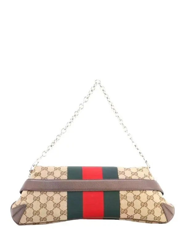 Gucci Gg Canvas Web Chain Medium Shoulder Bag - Brown