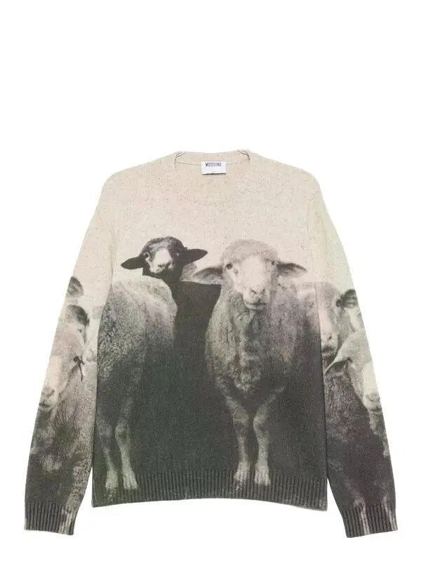 Moschino Sheep-print Crew-neck Sweater - Neutrals