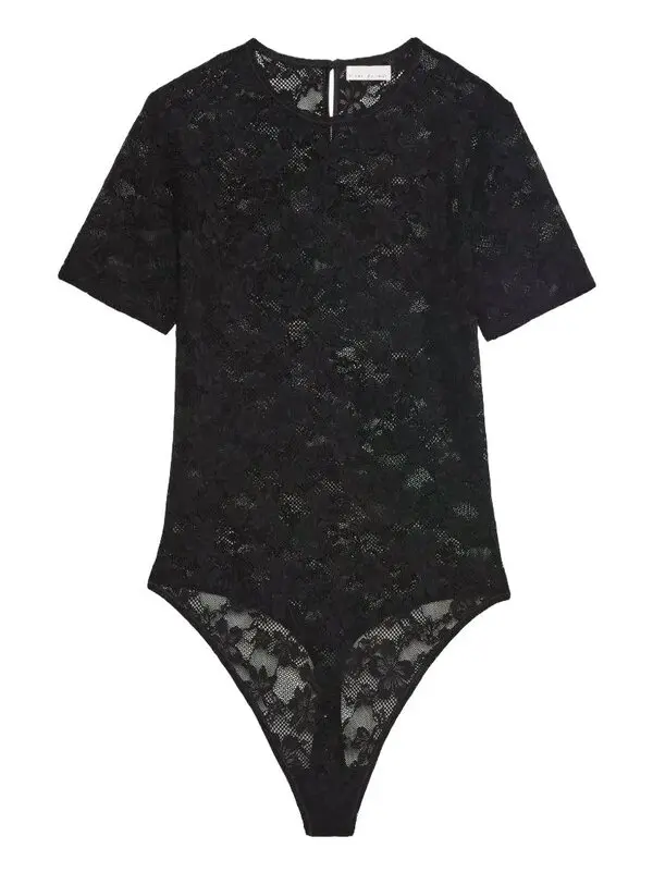 FLEUR DU MAL Lace-detail Short-sleeve Bodysuit - Black