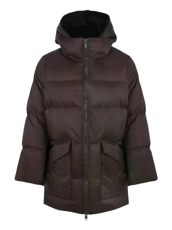 YVES SALOMON A-line Shearling-panel Down Coat - Brown