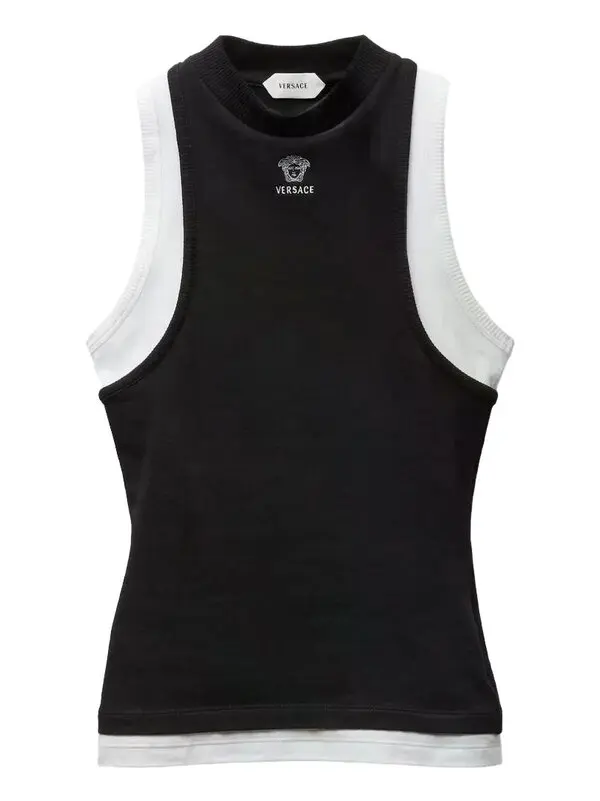 Versace Embroidered-logo Stretch Cotton-jersey Tank Top - Black