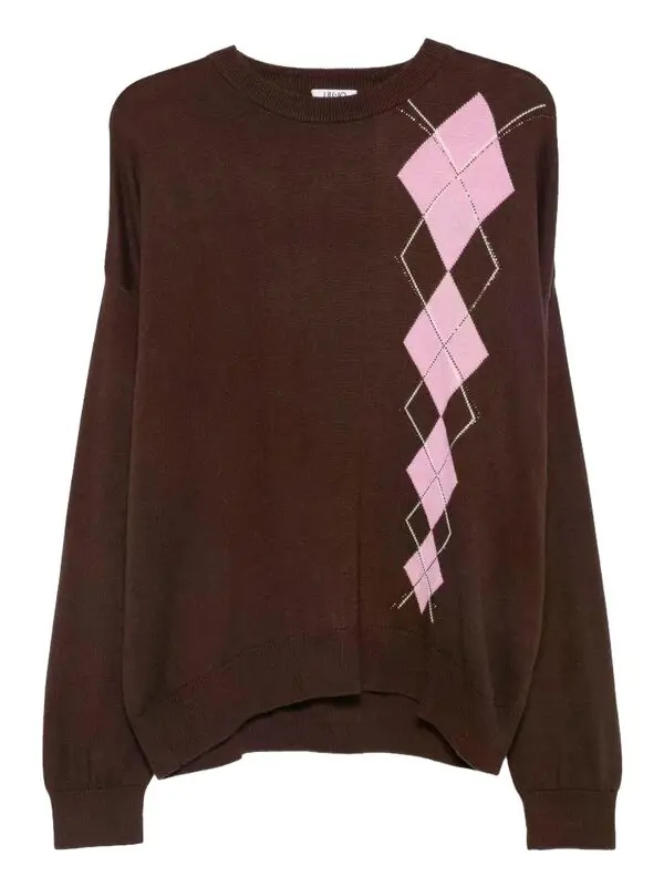 Liu Jo Argyle-intarsia Rhinestone-embellished Sweater - Brown