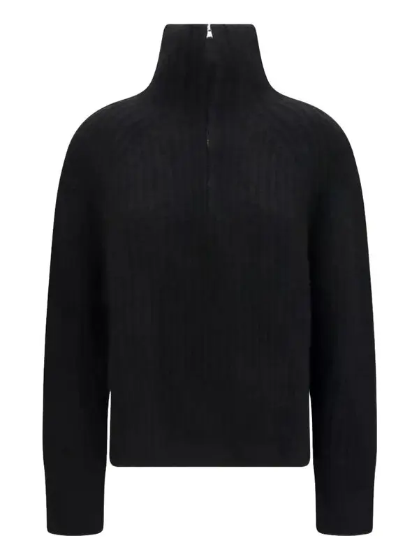 ALLUDE Ribbed-knit Half-zip Sweater - Black