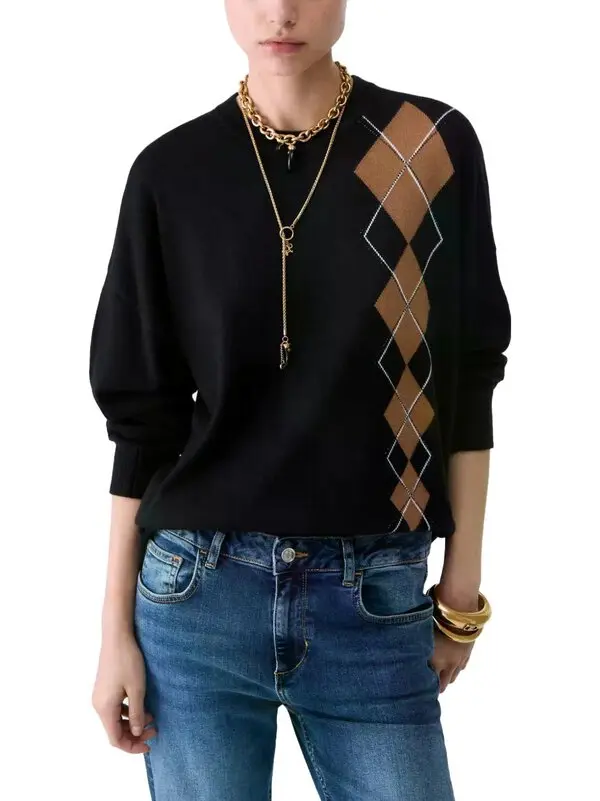 Liu Jo Sweater With Geometric-intarsia - Black