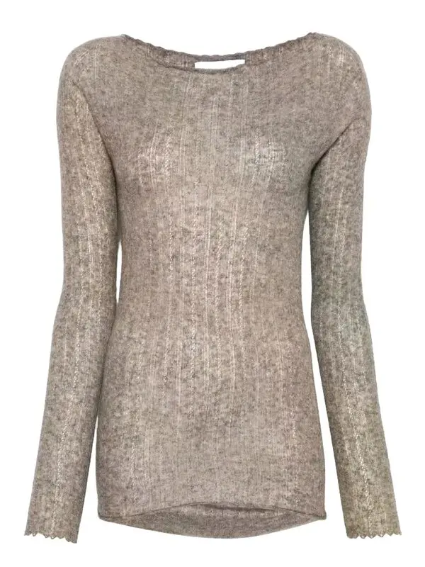 VANISE Ribbed-knit Boat-neck Top - Brown