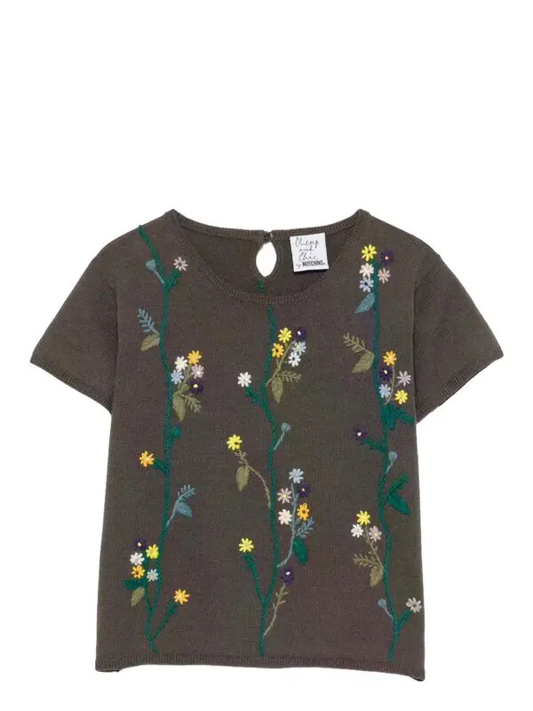 Moschino 2000s Floral-embroidered Wool T-shirt - Brown