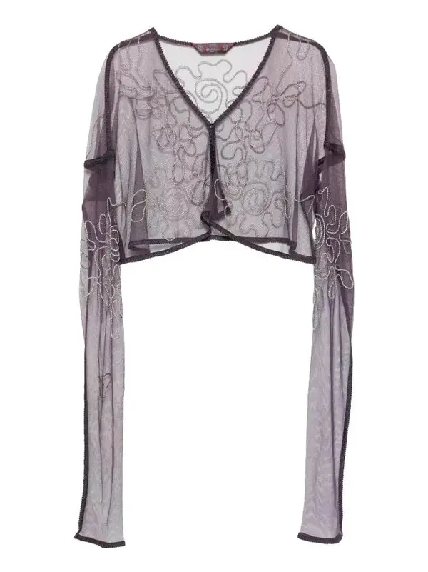 John Galliano 2000s Beaded Mesh Top - Purple