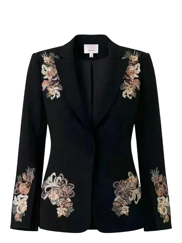 Cinq À Sept Floral-embroidered Blazer - Black