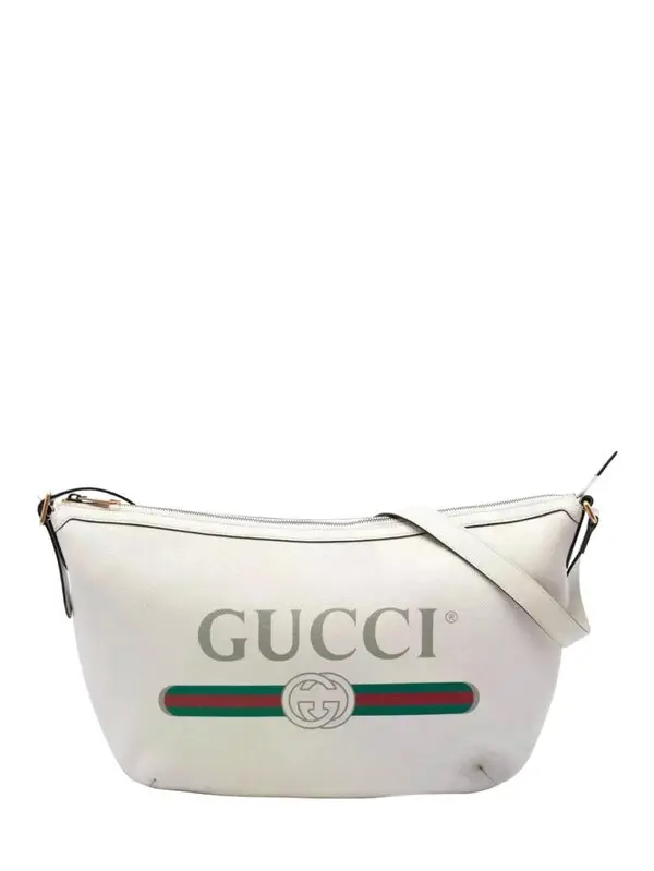Gucci Grained Calfskin Logo Half Moon Cross Body Bag - White