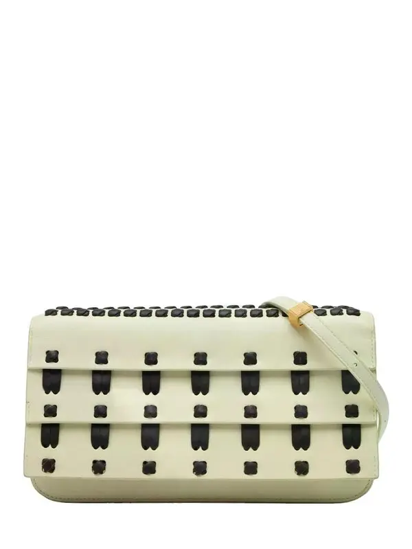 Bottega Veneta Lambskin Whipstitch Flap Cross Body Bag - White