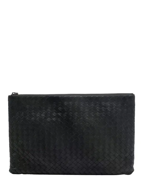 Bottega Veneta Intrecciato Flat Zip Pouch - Black