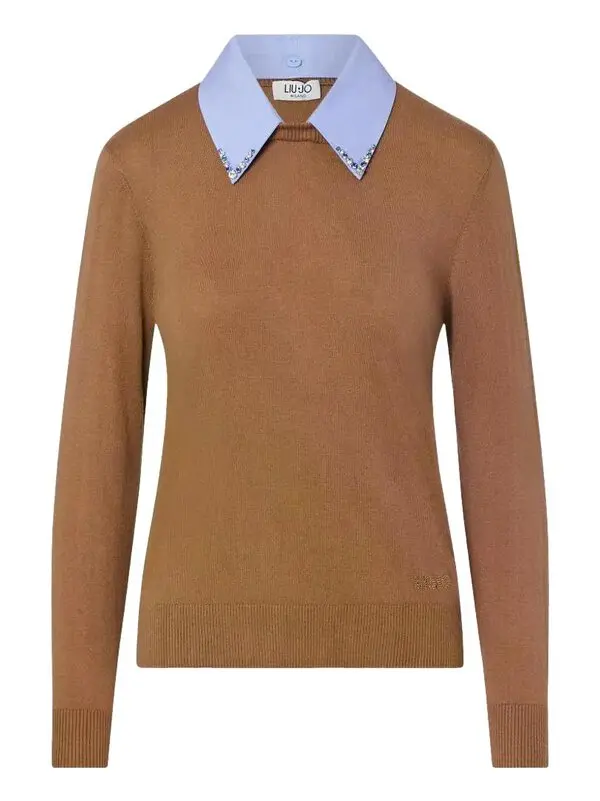 Liu Jo Poplin-detail Sweater - Neutrals