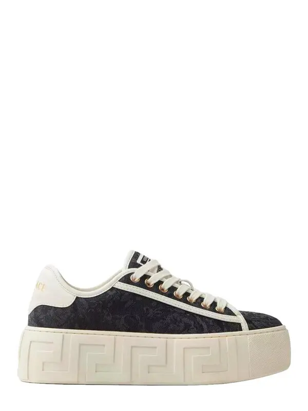 Versace Greca Jacquard Canvas Platform Trainers - Black