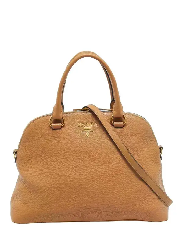 Prada Vitello Leather Dome Satchel Bag - Neutrals