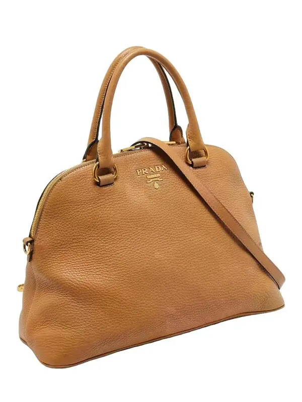 Prada Vitello Leather Dome Satchel Bag - Neutrals