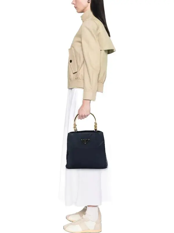Prada Tessuto Metal Handle Bag Tote Bag - Blue