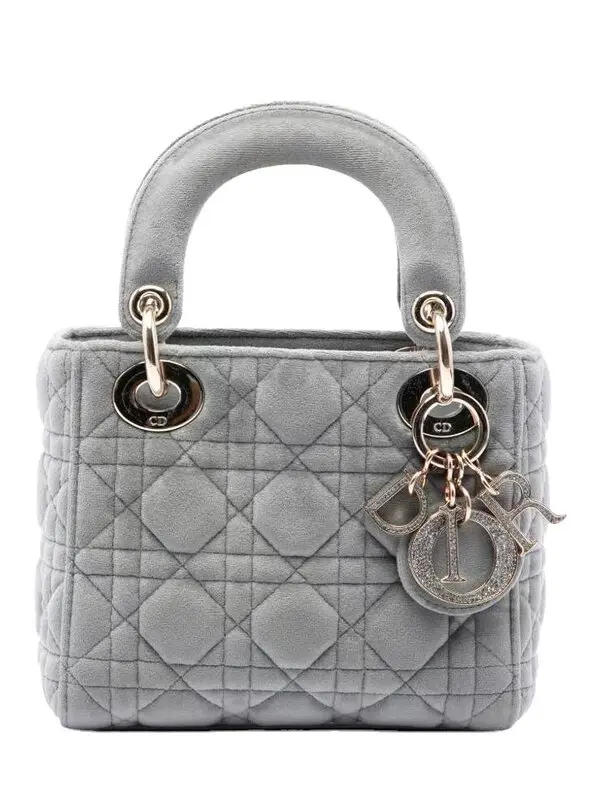 Dior Velvet Cannage Lady Satchel - Grey