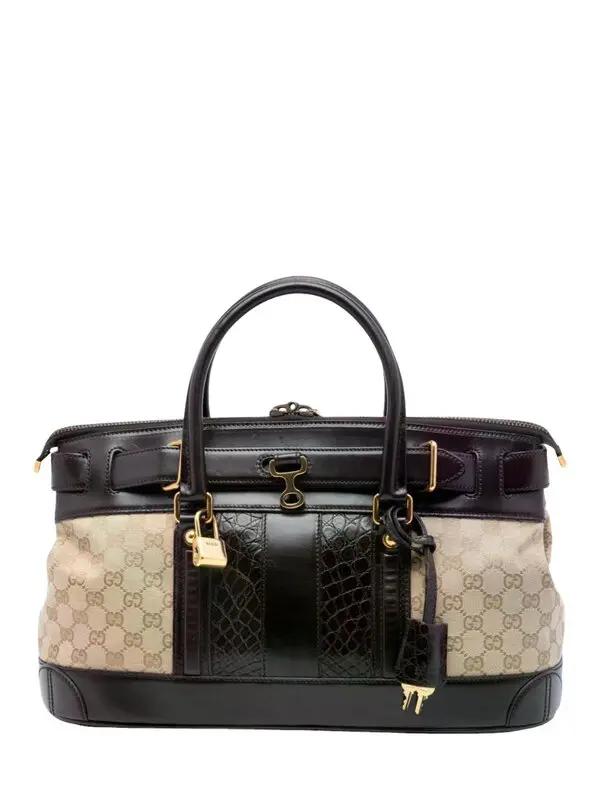 Gucci Gg Canvas And Crocodile Embossed Calfskin Secret Handbag - Neutrals