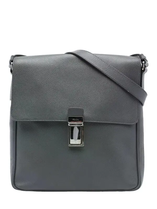 Prada Saffiano Travel Messenger Crossbody Bag - Grey