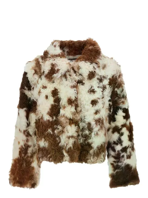 MARTHA LOUIS Cow-print Shearling Jacket - Brown