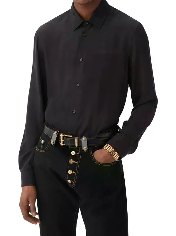 Versace Jacquard Silk Crêpe Satin Silk Shirt - Black