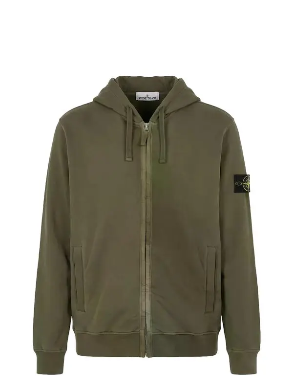 Stone Island Logo-patch Zip-up Hoodie - Green
