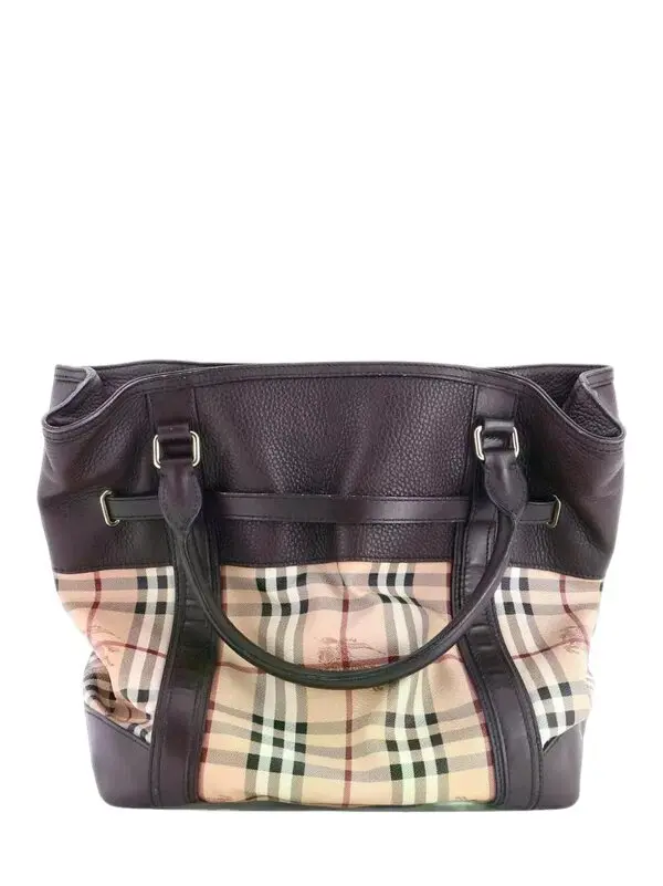 Burberry Haymarket Coated Canvas And Leather Medium Tote Bag - Brown