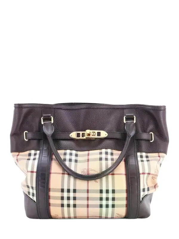 Burberry Haymarket Coated Canvas And Leather Medium Tote Bag - Brown