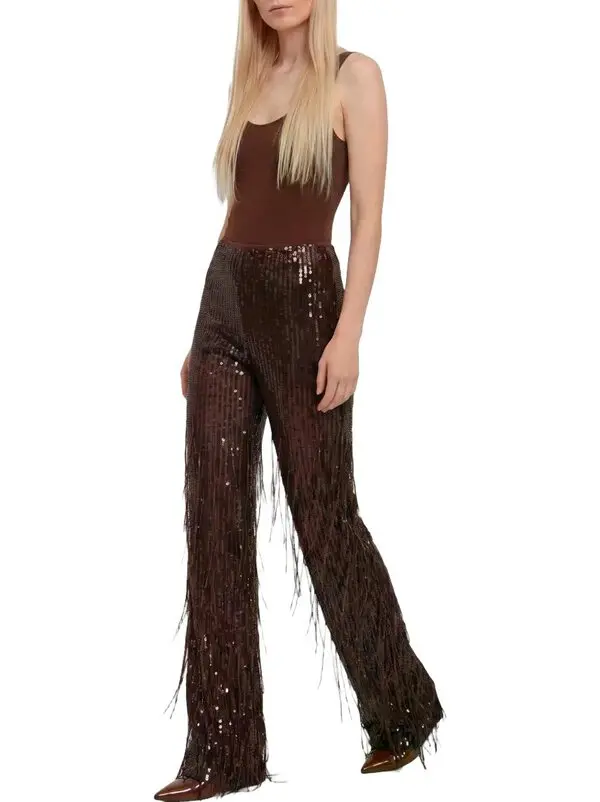 Federica Tosi Sequin-embellished High-waisted Trousers - Brown
