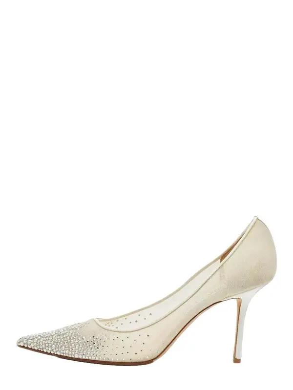 JIMMY CHOO Embellished Mesh Love Heeled Pumps - Neutrals