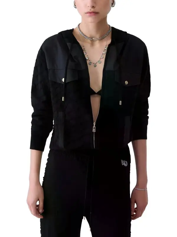 Liu Jo Hooded Zip-up Jacquard Sweater - Black