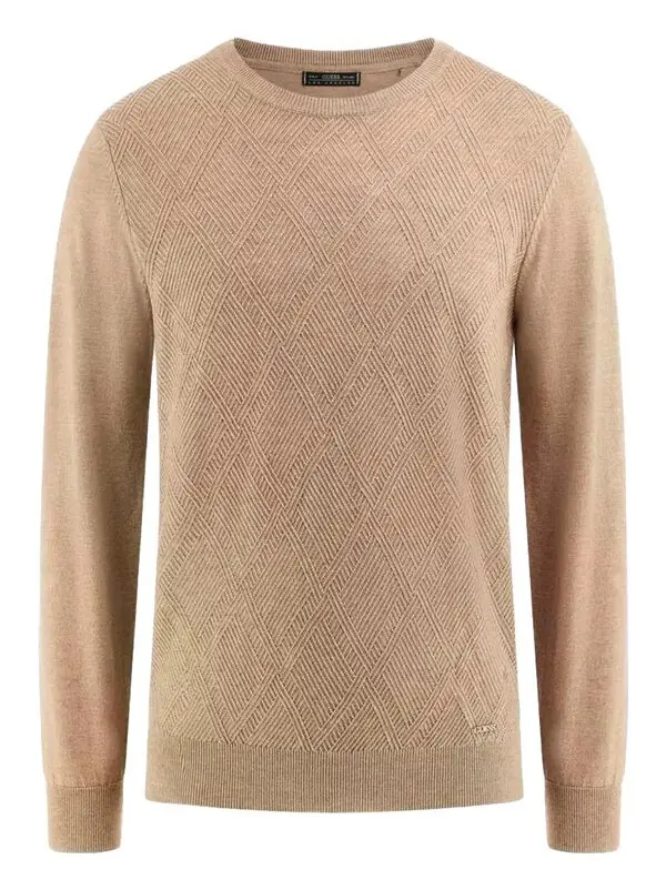 Guess Wool-blend Textured-knit Crew Neck Sweater - Neutrals