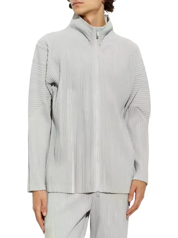 Issey Miyake Pleated High Neck Zip-up Jacket - Grey