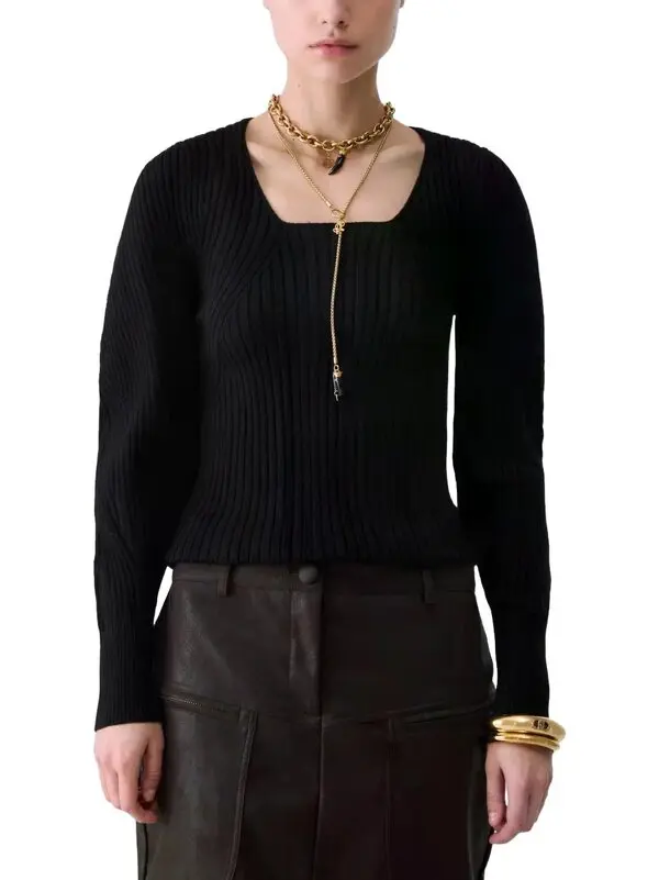 Liu Jo Ribbed Sweater With Balloon Sleeves - Black