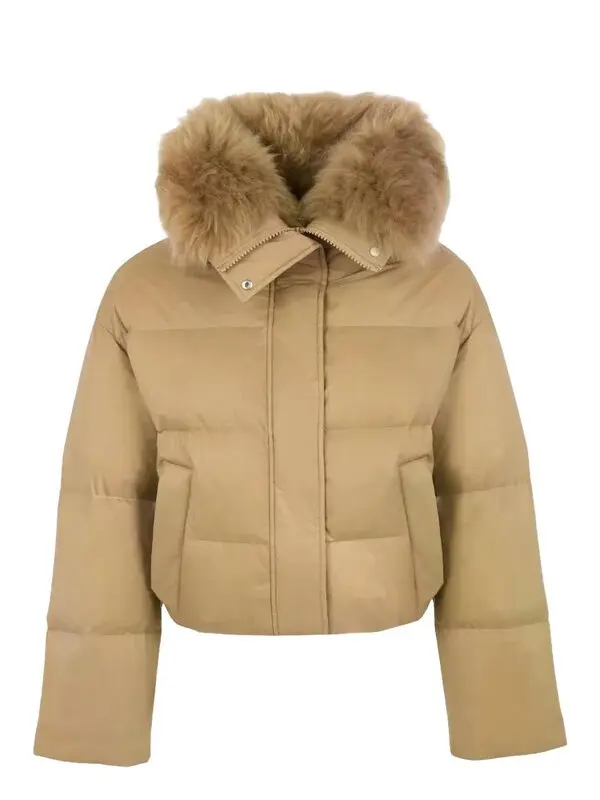 YVES SALOMON Lambswool-trim Down Jacket - Neutrals