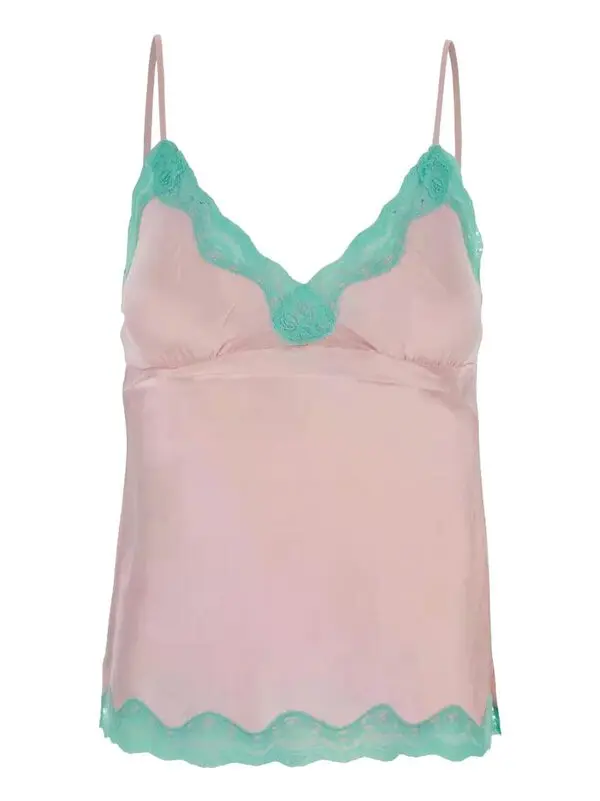 Gold Hawk Lace-trim Silk Top - Pink