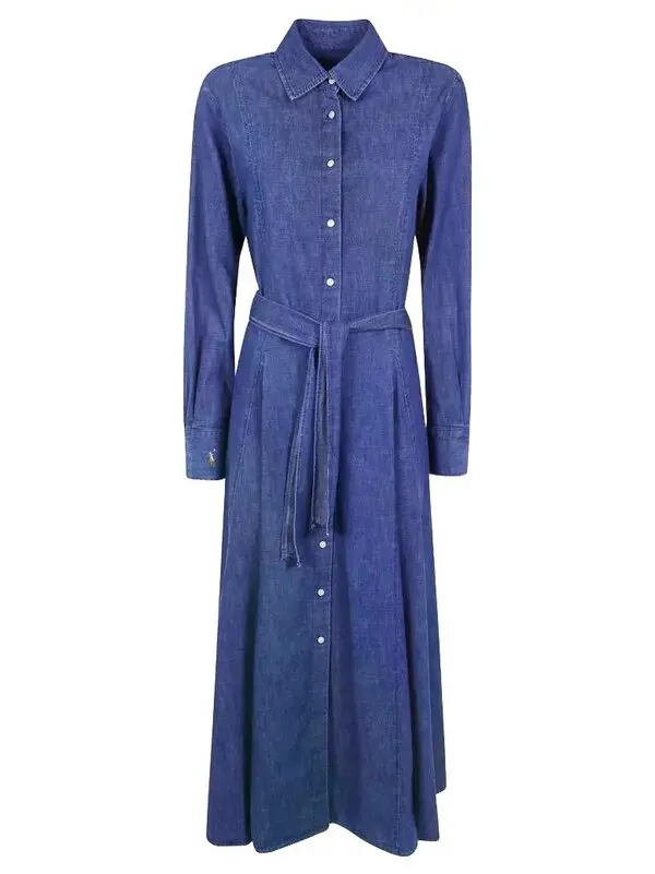 Polo Ralph Lauren Belted Midi Shirt Dress - Blue