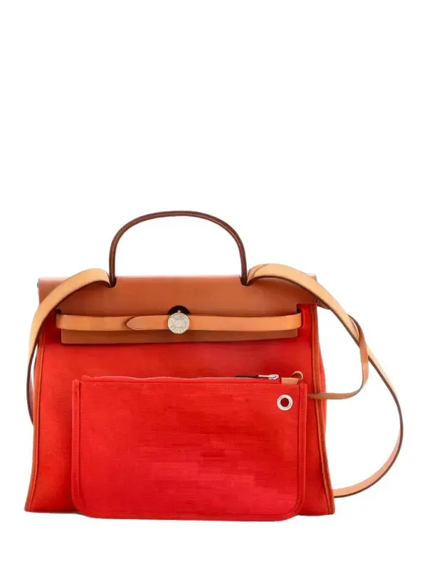 Hermès Herbag Zip Leather And Toile 31 Shoulder Bag - Red