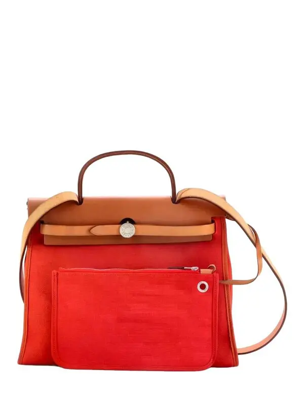 Hermès Herbag Zip Leather And Toile 31 Shoulder Bag - Red