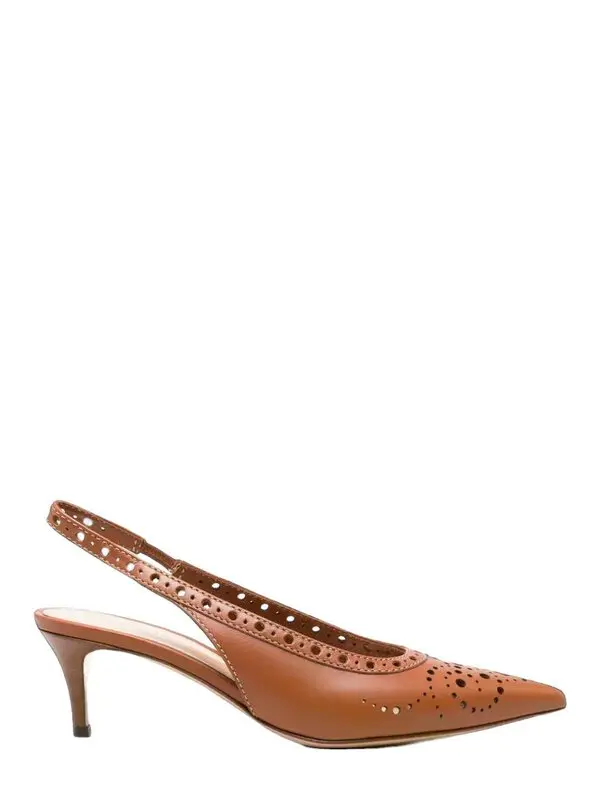 GIANVITO ROSSI Perforated Leather Slingback Pumps - Brown