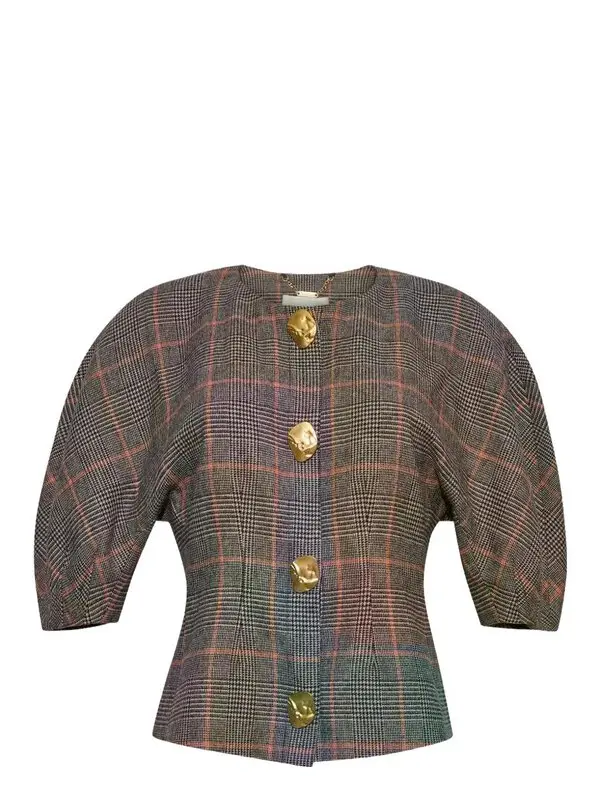 Cara Cara Fletcher Odette Plaid Puff-sleeve Top - Brown