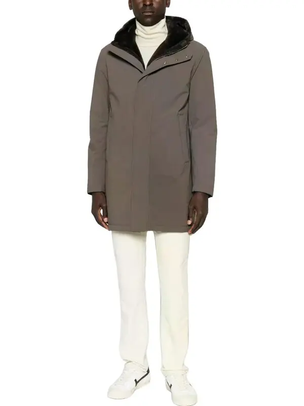 Herno Faux-fur Trim Hooded Coat - Grey