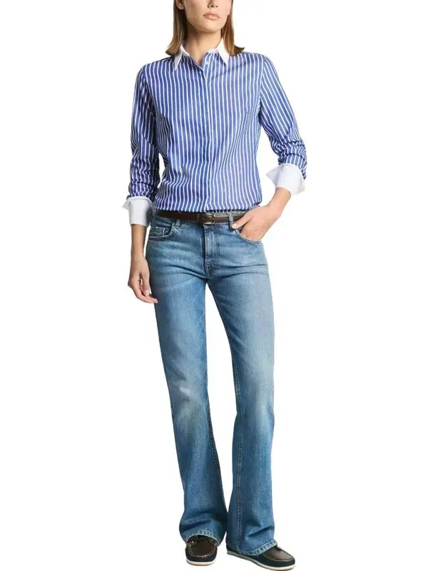 FAY Vertical-stripe Contrast-collar Shirt - Blue